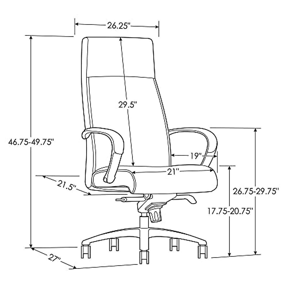 ZURI Forbes Genuine Leather Aluminum Base High Back Executive Chair - Dark Brown