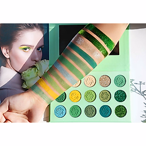 Afflano Green Eyeshadow Palette, Green Glitter Eyeshadow Highly Pigmented, Forest Emerald Green Christmas Makeup Palettes, Yellow Lime Grass Grinch Green Makeup Eye Shadow Pallet 15 Color