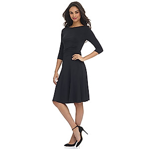 Rekucci Women's Flippy Fit N' Flare Dress with 3/4 Sleeves (12, Black)