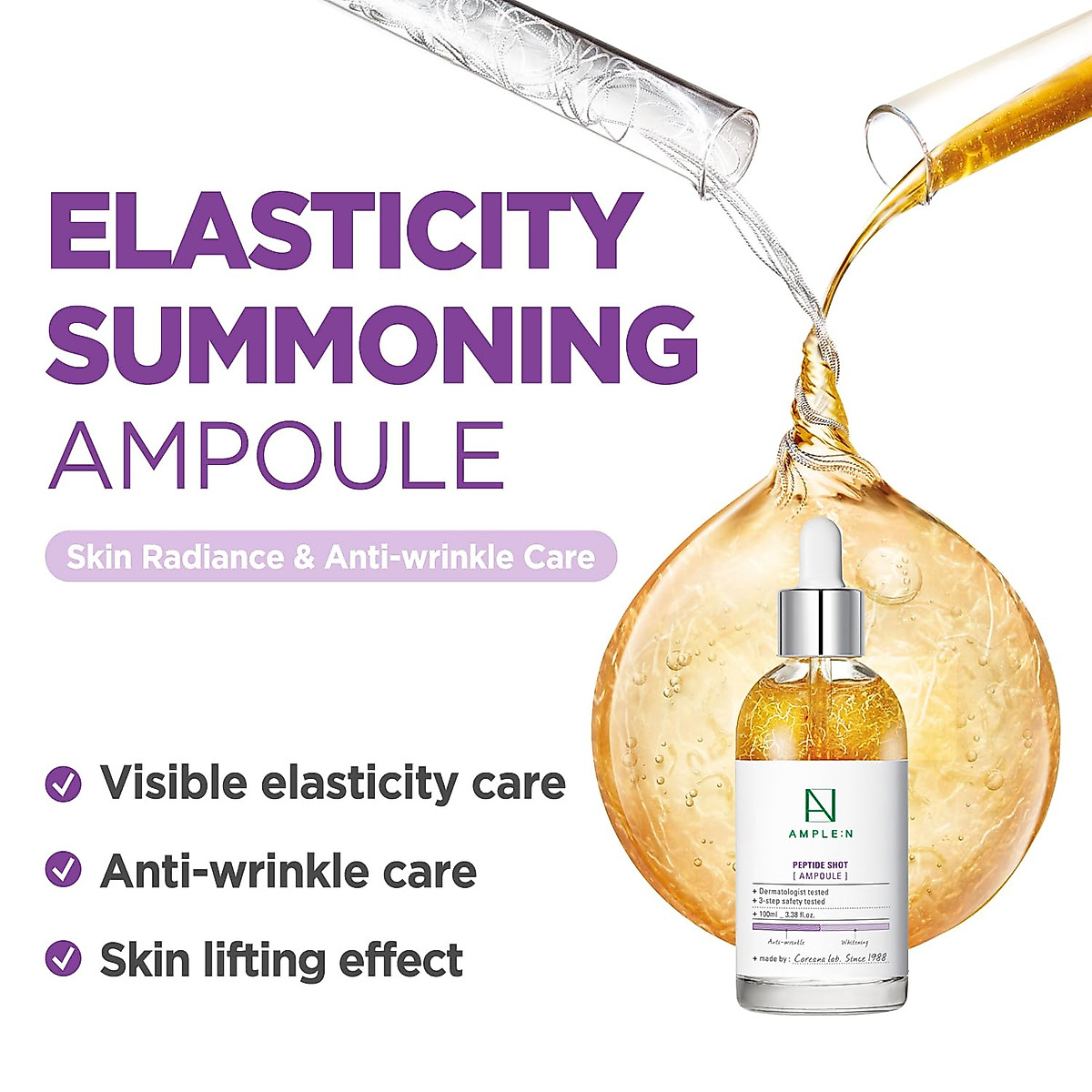 CORÉANA AMPLE:N Peptide Shot Serum - Anti-Aging Face Serum with Peptide Threads to Minimize Wrinkles and Improve Firmness - Peptide Serum to Lift Sagging Skin - Visibly Plump, 3.38 fl. oz.