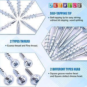 Glarks 160Pcs #8x2-1/2'' Pocket Hole Screws Zinc Coated Square Drive Self Tapping Coarse Thread Wood Screws for Wood and Sheet Metal (#8x2-1/2'' Coarse Thread)