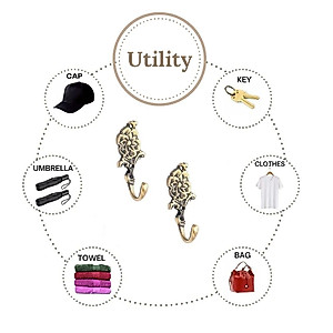 FAPBADRI Multipurpose Hooks, Used to Hang Clothes, Bags, Coats, Curtain Hold Backs, Keys, Colour - Antique Gold, Material - Brass, Flower Design, Screws and Wallplugs Included, Pack of 2 Pieces