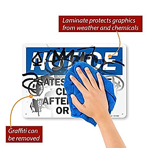 SmartSign-U9-1435-NA "Notice - Gates Must Be Closed After Entry Or Exit" Sign | 10" x 14" Aluminum - Black/Blue on White