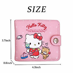 NSRAOIM Cute Small Wallet for Women and Girls, Kawaii Leather Slim Purse Bifold Card Holder Coin Pocket and ID Window, 2Pcs Set