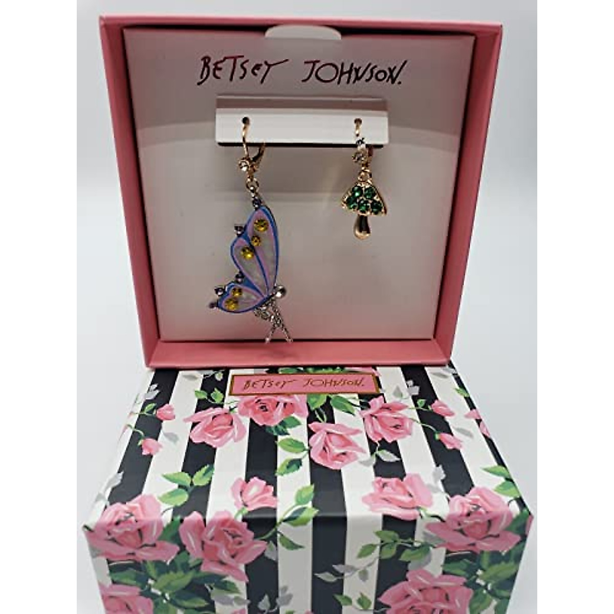 Betsey Johnson Fairy Mushroom Mismatched Drop/Dangle Earrings NIB Great Gift Idea Mother' Day Valentine's Day Easter XMAS Christmas Gifts
