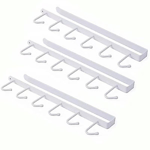 CAROYINO 3pcs x 6 Hook Coffee Cup Mug Holder for Kitchen, Fit for 1 Inch Thickness Shelf or Less Without Any Lip (White)
