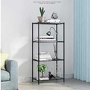 GOYUWEN 4-Shelf Storage Rack Adjustable and 1 Wood Pendant Painting, Heavy Duty Storage Shelving Unit with 350 lbs Loading Capacity, Steel Organizer Wire Rack(Black, 4-Shelf 22"x47"x13.8")