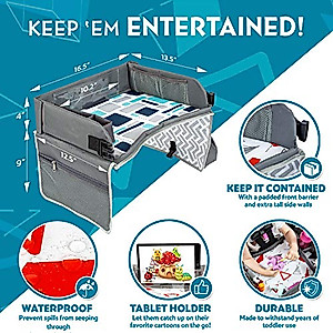 Kenley Kids Travel Tray, Toddler Car Seat Lap Tray, Road Trip Essentials Activity Table,16.5 x 13.5 Inches (Blue/Gray)