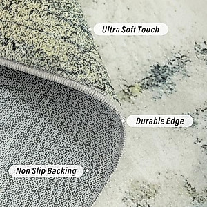 Carvapet Washable Rug 8x10, Green Modern Abstract Area Rugs, Low Pile Rugs with Rubber Backing, Stain Resistant Rugs for Living Room, Foldable Machine Washable Area Rug