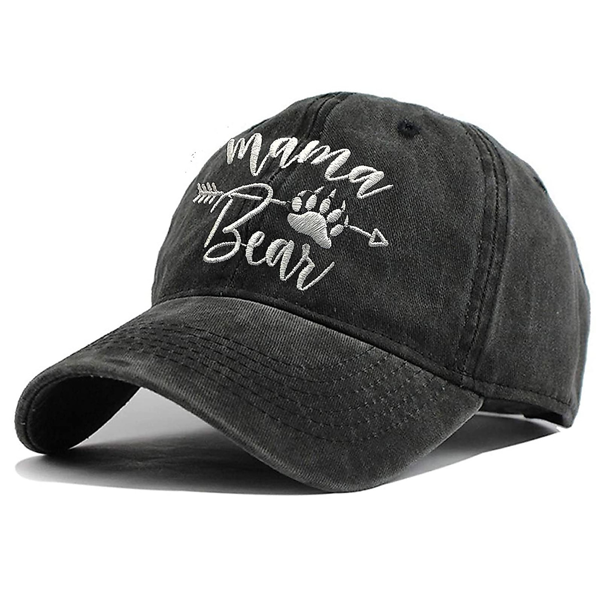 LOKIDVE Women's Mama Bear Arrow Baseball Hat Embroidered Washed Denim Mom Cap