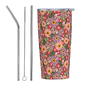 Yaxongx 20oz Tumbler Graceful Daisy Double Wall Vacuum Insulated Coffee Mug with Lid and Metal Straw Brush Reusable Stainless Steel Water Bottle Travel Cup Gifts for Car Ice Drinks Hot Beverage