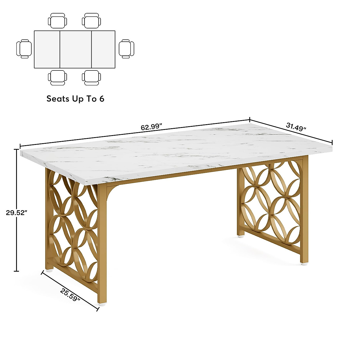 Tribesigns Conference Table for 4-6 People, 62.99" L x 31.49" W Rectangular Meeting Room Table, Seminar Table Boardroom Desk with Sturdy Metal Frame for Office (White/Gold)