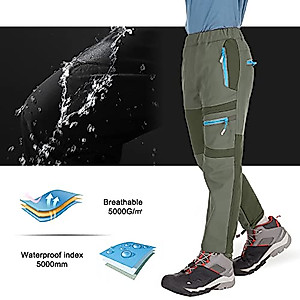 linlon Kids Boy's Snow Waterproof Pants Youth Fleece Lind Hiking Softshell Warm Insulated Ski Trousers 9056-Army Green-L