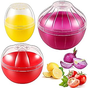 Vegetable and Fruit Storage Containers for Fridge, 3 Pieces BPA Free Reusable Food Saver - Tomato, Lemon, Onion Keeper Holder - Refrigerator Vegetable Crisper for Making Food Stays Fresh Longer