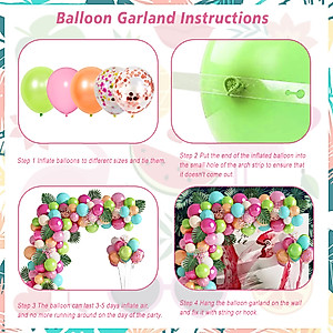 124Pcs Tropical Balloons Arch Garland Kit, Green Hot Pink Rose Gold Confetti Balloons Palm Leaves for Tropical Hawaiian Aloha Luau Flamingo Birthday Party Baby Shower Wedding Decorations