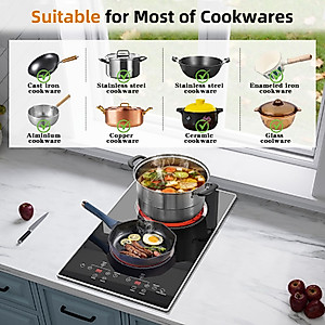 Cooksir Portable Electric Cooktop 2 Burner, 110V Plug in Electric Stovetop with Protective Full Metal Edge, 12 Inch Countertop & Built-in Ceramic Cooktop with Safety Lock, Timer, Sensor Touch