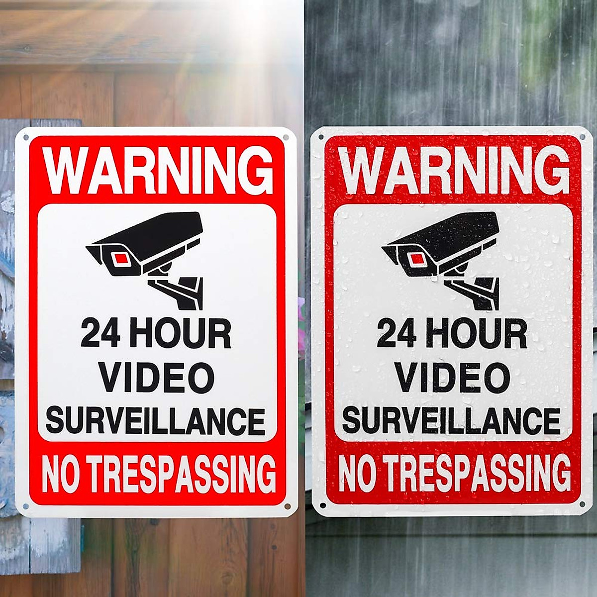 2-Pack Private Property No Trespassing Sign, No Trespassing Aluminum Warning Sign, Video Surveillance Signs Outdoor, Security Camera Sign for Home, Residential, Business, Warehouse, Driveway Alert, CCTV, Rust Free Aluminum 10 x 7 in(Red)