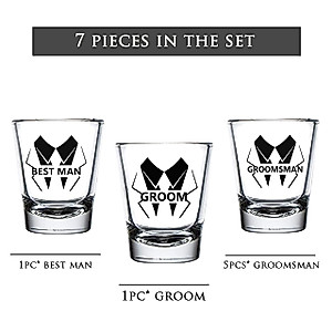 PartyGifts&beyond 7Packs Groomsmen Shot Glasses 1.5 OZ Groom and Best Man Shot Glasses Bachelor Party Favors Shot Glasses(Bold)