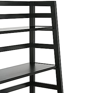 SIMPLIHOME Acadian SOLID WOOD 30 Inch Transitional Ladder Shelf Bookcase in Black, For the Living Room, Study Room and Office