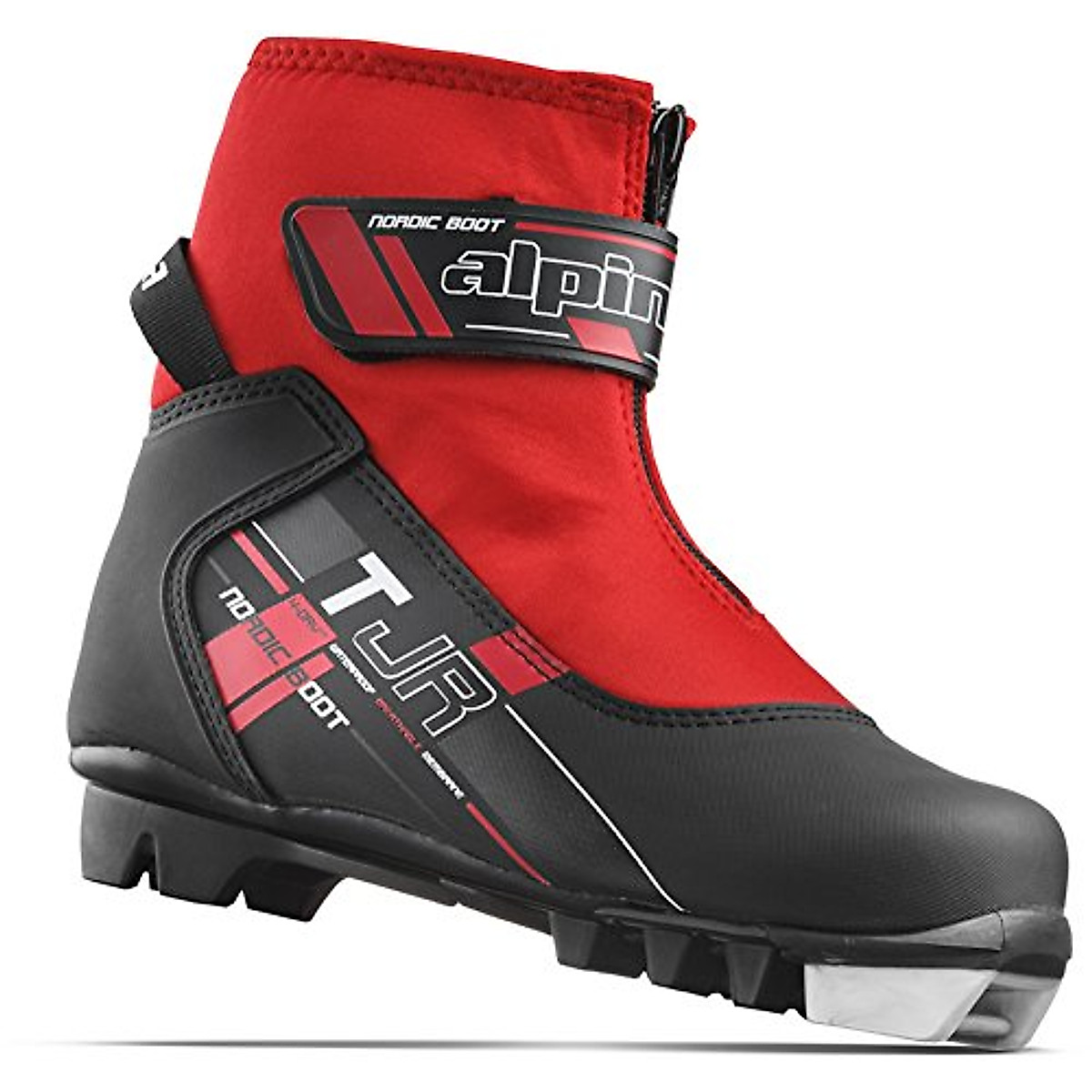 Alpina Sports Youth TJ Touring Ski Boots with Strap & Zippered Lace Cover, Black/Red, Euro 28