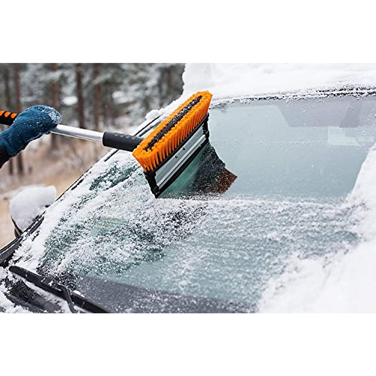 BIRDROCK HOME 39" Extendable Snow Brush with Detachable Ice Scraper for Car | 11" Wide Squeegee & Bristle Head | Size: Car & SUV | Lightweight Aluminum Body with Ergonomic Grip | Windshield Paint Safe