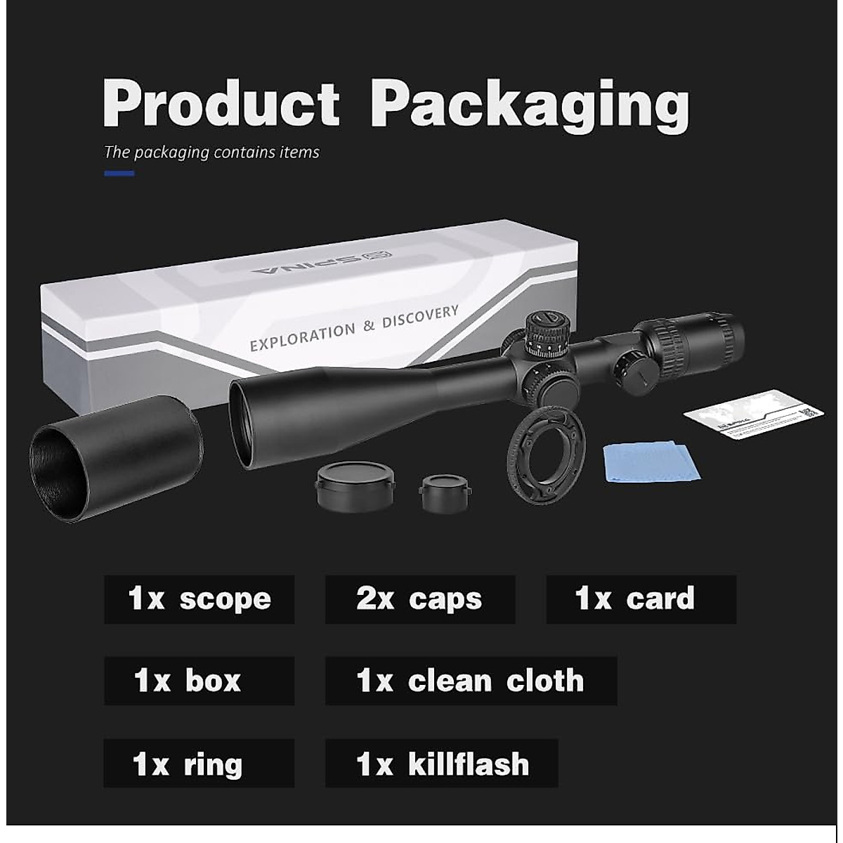 SPINA OPTICS 6-24x50 FFP First Focal Plane Riflescopes with Mil-dot Reticle and Parallax Adjustment, Sunshade Included, Waterproof, Fogproof Black Rifle Scope, 30mm Tube (with 11mm mounts)