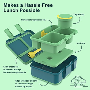 Genteen Lunch Box Kids with Ice Pack Bento Box with Leak Proof Food Cup & Removable Compartment for Meals and Snacks,Toddler Lunch Box for Daycare, School,Ideal On the Go for Boys Girls BPA Free