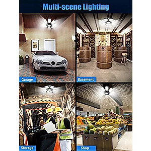 TANBABY 2 Pack Upgrade LED Garage Lights,Total 50000LM Deformable Best Garage Light Ceiling LED Shop Lights, 250W E26/E27 LED Light Garage Lighting with 8+1 Adjustable Panels Garage Bulb for Basement