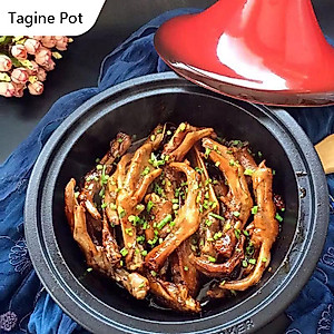 Enameled Cast Iron Tagine Pot Moroccan Cooking Pot Tajine Cookware with Cone-Shaped Closed Lid And Base for Stew Casserole Slow Cooker (Lemon Yellow)