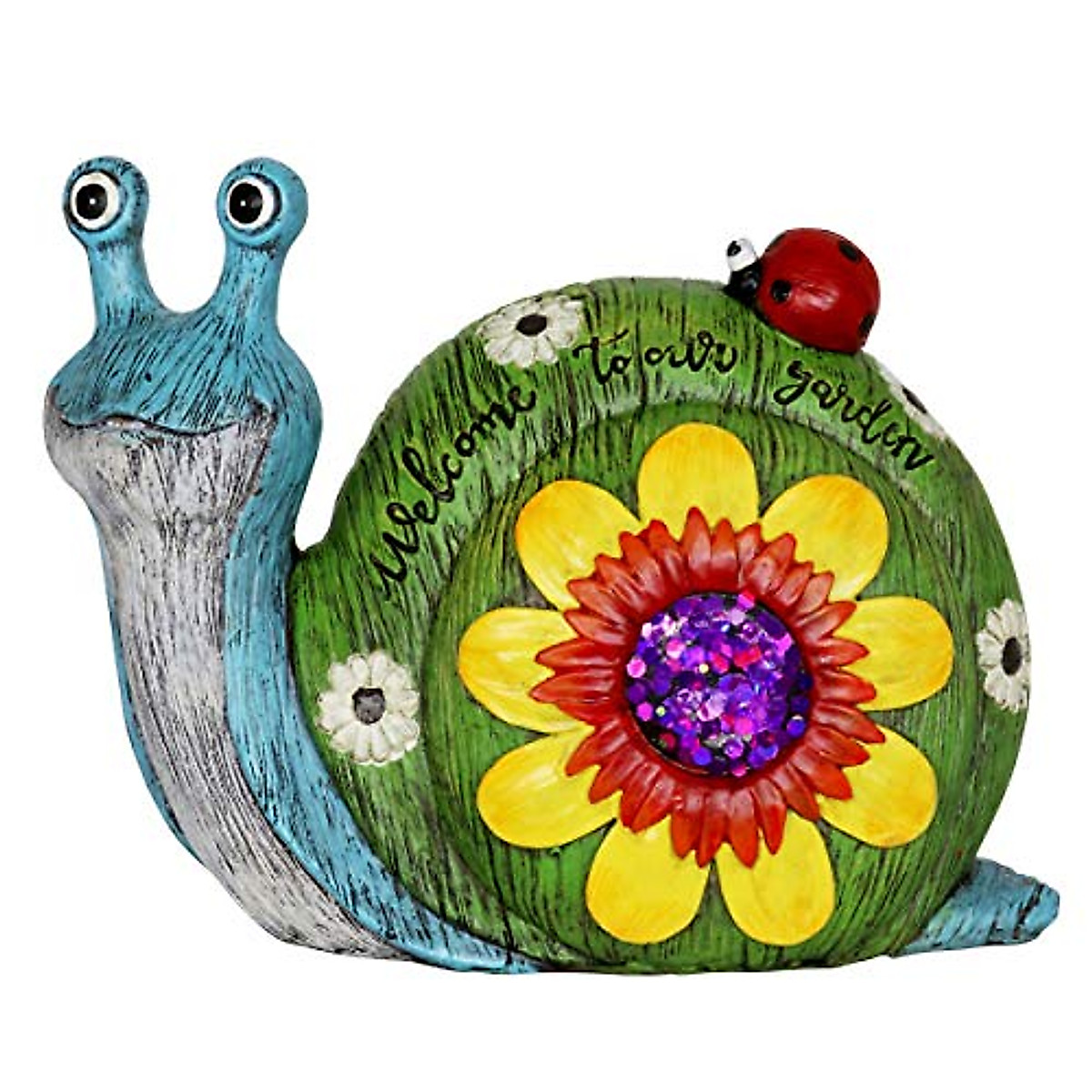 Exhart Colorful Snail Statue w/Welcome & Flower, Durable and Cute Resin Garden Décor, 10"x5.0"x8.5"