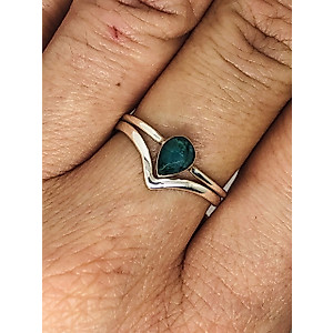 Koral Jewelry Created Emerald Ethnic Vintage Gipsy Pear Stone Ring 925 Sterling Silver Tribal Boho Chic (9)