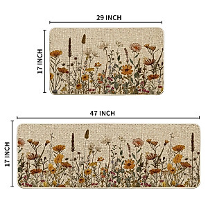 Artoid Mode Flowers Fall Kitchen Mats Set of 2, Autumn Home Decor Low-Profile Kitchen Rugs for Floor - 17x29 and 17x47 Inch