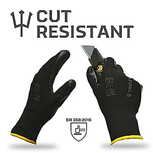 Trident Gloves: Work Gloves with Grip - All-Purpose Cut Resistant Gloves & Working Gloves for Men and Women - Breathable, Touchscreen Compatible & Durable Nitrile Coated Work Gloves - 6 Pairs, Small