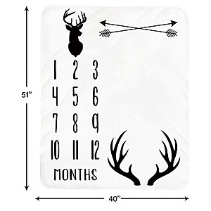 Tebaby Baby Monthly Milestone Blanket Boy - Deer Newborn Month Blanket Neutral Personalized Shower Gift Woodland Nursery Decor Photography Background Prop with Frame Large 51''x40''