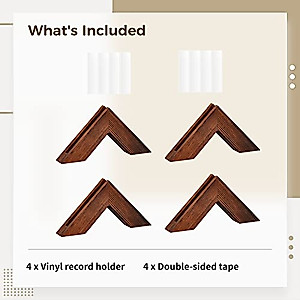 TIMCORR Vinyl Record Holder Set : Vinyl Wall Mount for Record Display, Pine Wood Album Shelf with Sticky Transparent Tapes Hanging on the Wall (Pine Wood Set of 4)