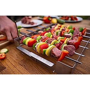 BBQ Dragon Domino Style Shish Kabob Skewers & Rack Set - Stainless Steel BBQ Skewers - Foldable Grill Rack with 6x14” Metal Skewers for Grilling -Flat Kabobs Skewers for Meat, Shrimp, Chicken, Veggie