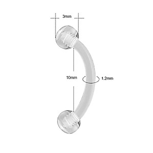 6ixGosh 16g Curved Barbell Bridge Eyebrow Piercing Retainer Jewelry, Snake Eyes Tongue Rings, Bioflex Plastic Clear Piercing Retainer Belly Button Ring, Plastic, plastic
