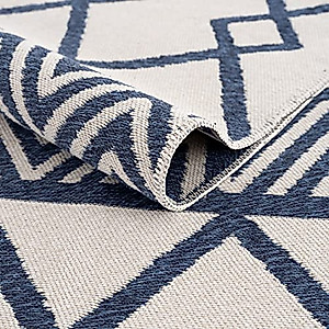 Keen Home Design Area Rugs - 2x4 Reversible and Machine Washable Boho Rug - 100% Cotton - Two Sided Rug for Living Room, Kitchen, Hallway, Bedroom, Entryway - (2’ x 3’7’’, Navy)