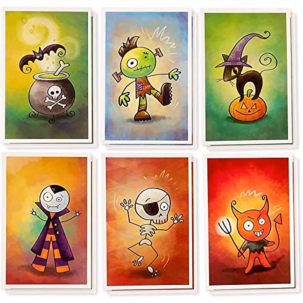 48-Pack Assorted Halloween Greeting Cards with Envelopes, 6 Cartoon Designs