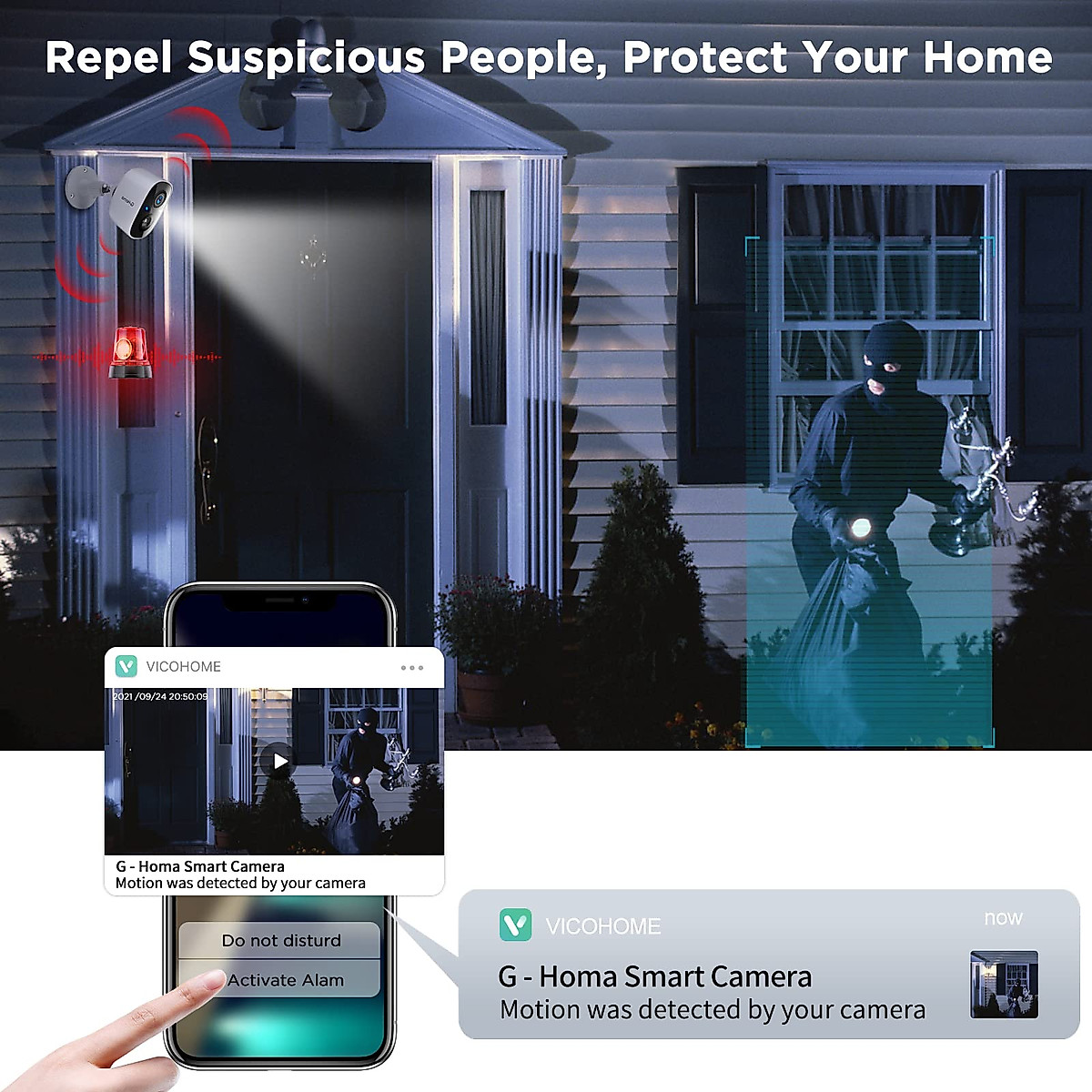 G-Homa Security Camera Wireless Outdoor, WiFi 1080P Battery Powered Cameras for Home Security with Spotlight Color Night Vision/Siren Alarm/2-Way Audio/Waterproof/Smart AI Motion Detection