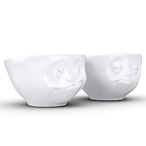 FIFTYEIGHT PRODUCTS TASSEN Medium Porcelain Bowl Set No. 3, Tasty & Snoozy Face, 6.5 oz. White (Set of 2 Bowls)