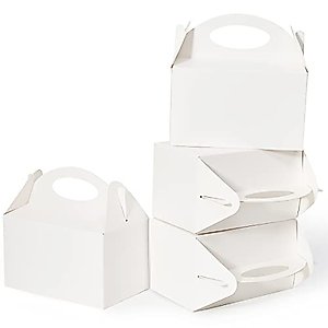 Shallive 30 Pcs White Small Party Treat Boxes, Blank Candy Cookies Gift Box DIY Favor Goodie Bags Snack Goodies Cardboard Gable Box with Handles for Kids Birthday Party Cupcakes Cocoa Bombs Baby Shower Decoration