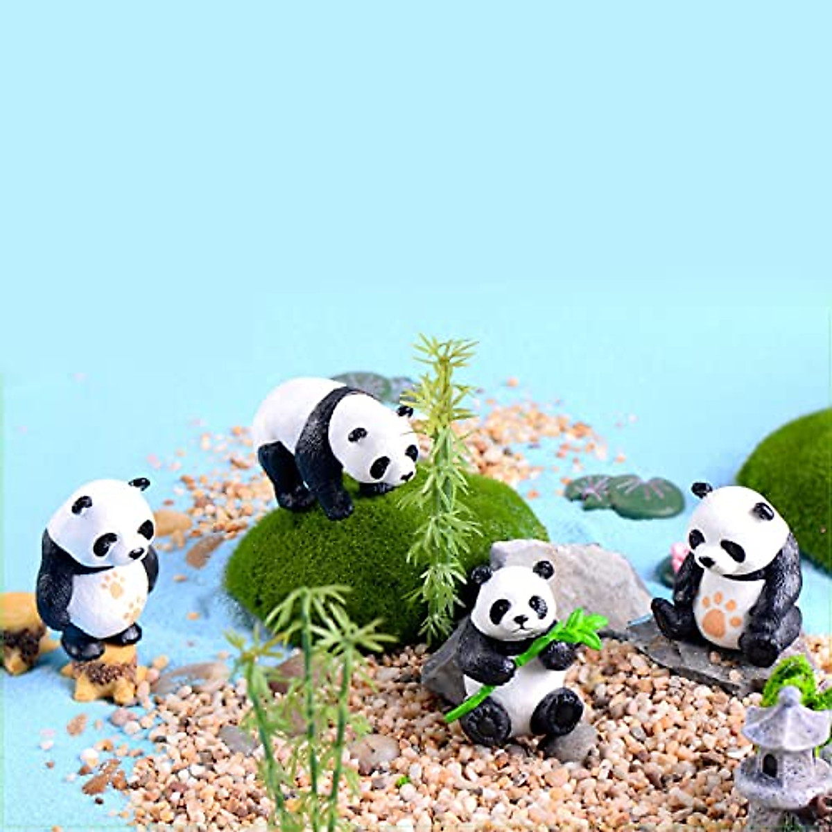 Tonnier 4 pcs Resin Mini Panda Set,Micro Landscape, Plant Pots,Miniature Figurines Kit for Fairy Garden,Succulent Pot,Doll House Decorations