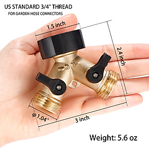 Sanpaint Garden Hose Splitter 2 Way Heavy Duty, Y Connector Brass Garden Hose Adapter, Hose Bib Splitter with 2 Extra Rubber Washers