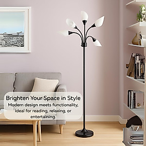 LIGHTACCENTS Modern Multi Head Floor Lamp - Medusa 5 Light Standing Lamp Tall Bedroom Lamp with 5 Positionable Bright Acrylic White Shades with 3-Light Mode Switch(Silver)
