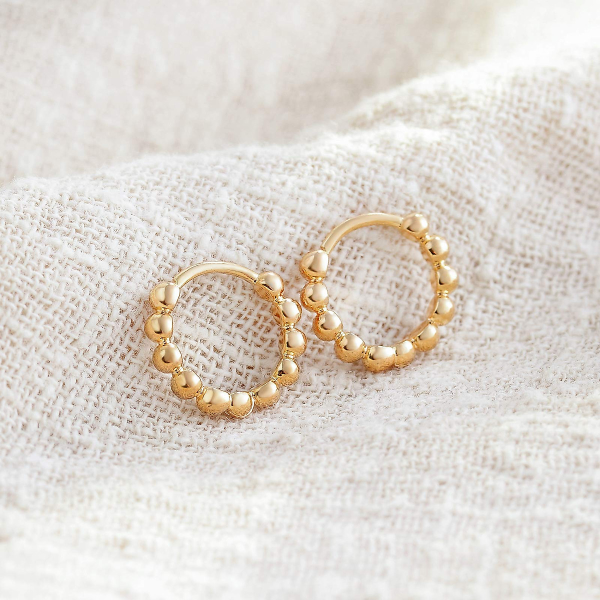 LOYATA Beaded Hoop Earrings Gold Huggie Sleeper 14K Gold Filled Dainty Small Simple Hypoallergenic Jewelry Gift for Women