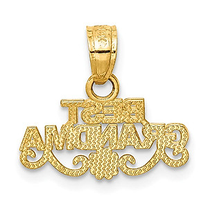 Solid 14k Yellow Gold Best Grandma Pendant Charm - 14mm x 15mm