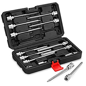 RIMKOLO 3/8" Drive Extra Long Torx Bit Socket Set,15-Piece T10-T60 Star Bit Socket Set S2 Alloy Steel Torx Bit 4.6" Length