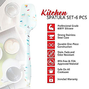 Shebaking Silicone Spatula Set, 6 Piece Heat Resistant Rubber Spatulas Set for Baking Cooking and Mixing Kitchen Utensils Seamless One Piece Spatula with Stainless Steel Core, Nonstick Dishwasher Safe