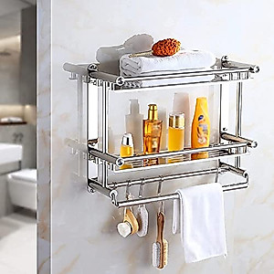 FVRTFT Shower Caddy Shelf with 4 Hooks, Caddy Organizer Wall Mounted Rustproof Basket with Adhesive,Stainless Steel, Storage Rack for Bathroom Shower Kitchen (Size : 60cm)